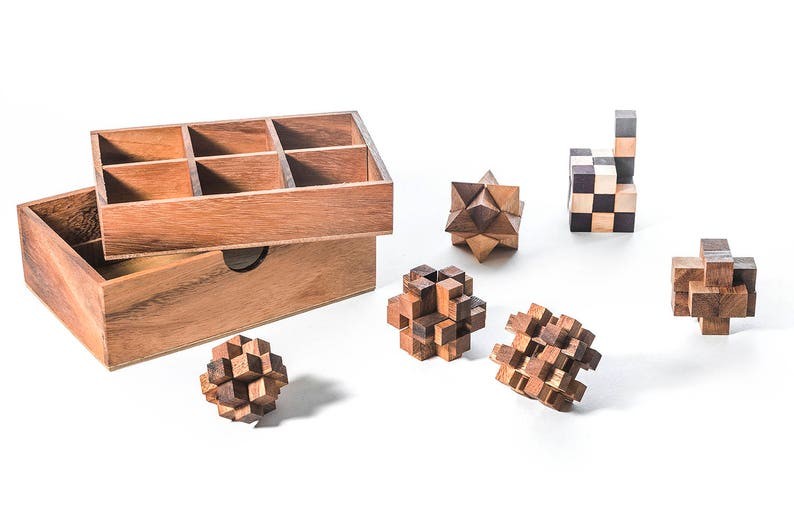 STEM brain teaser puzzle set, 6 wooden mechanical puzzles, the perfect ...